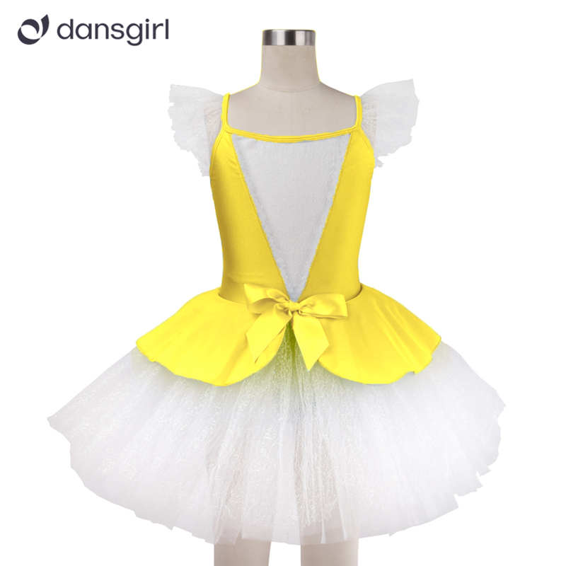 Girls Yellow Ballet Costumes For Stage Performance Wear | Dansgirl