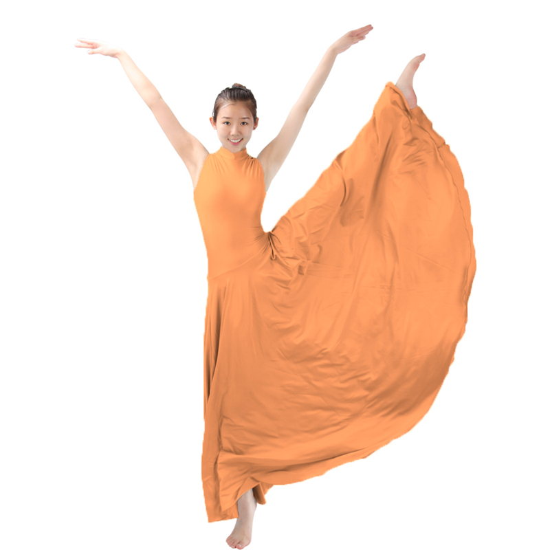 Shiny Lycra Orange Long Dance Performance Dress | Dansgirl